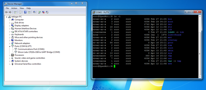 Serial connection to putty on Windows