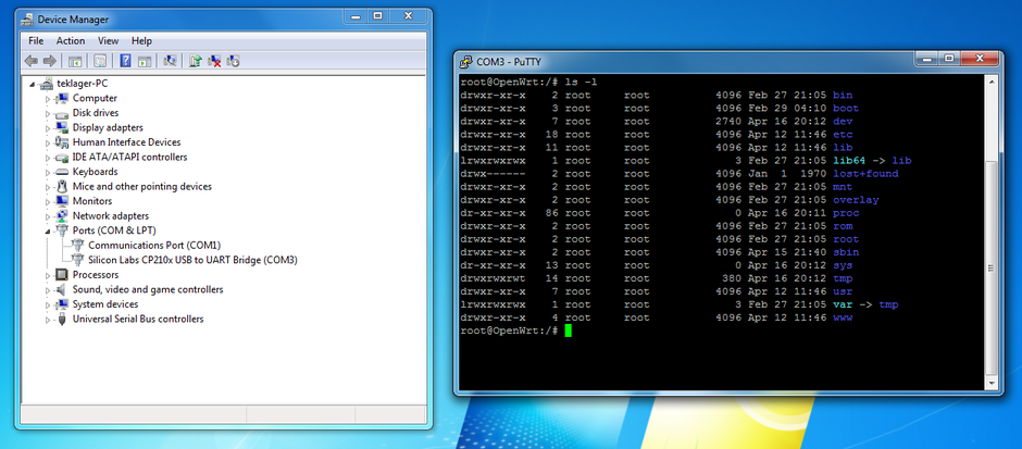 Serial connection to putty on Windows