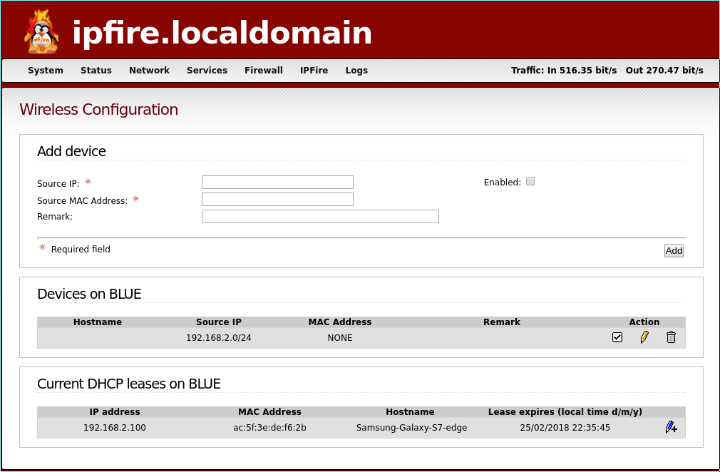 IPFire WiFi (blue interface) configuration instructions