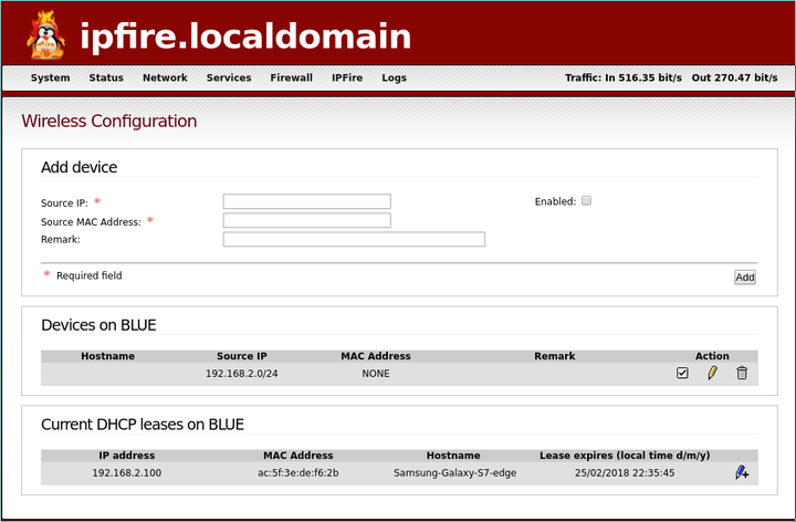 IPFire WiFi (blue interface) configuration instructions