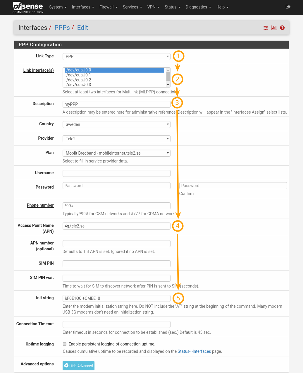 APU3 pfSense LTE 3G modem configuration