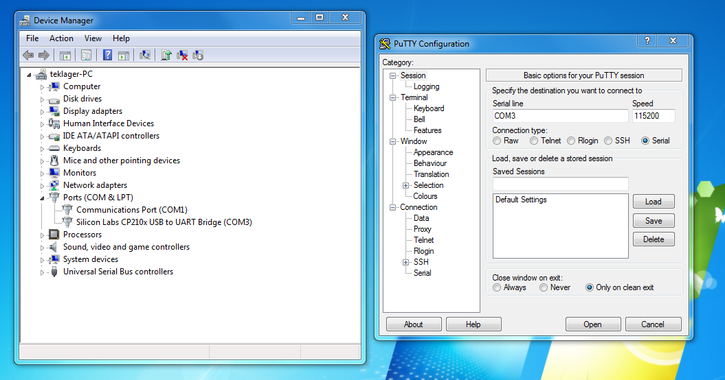 Serial Connection To Putty On Windows
